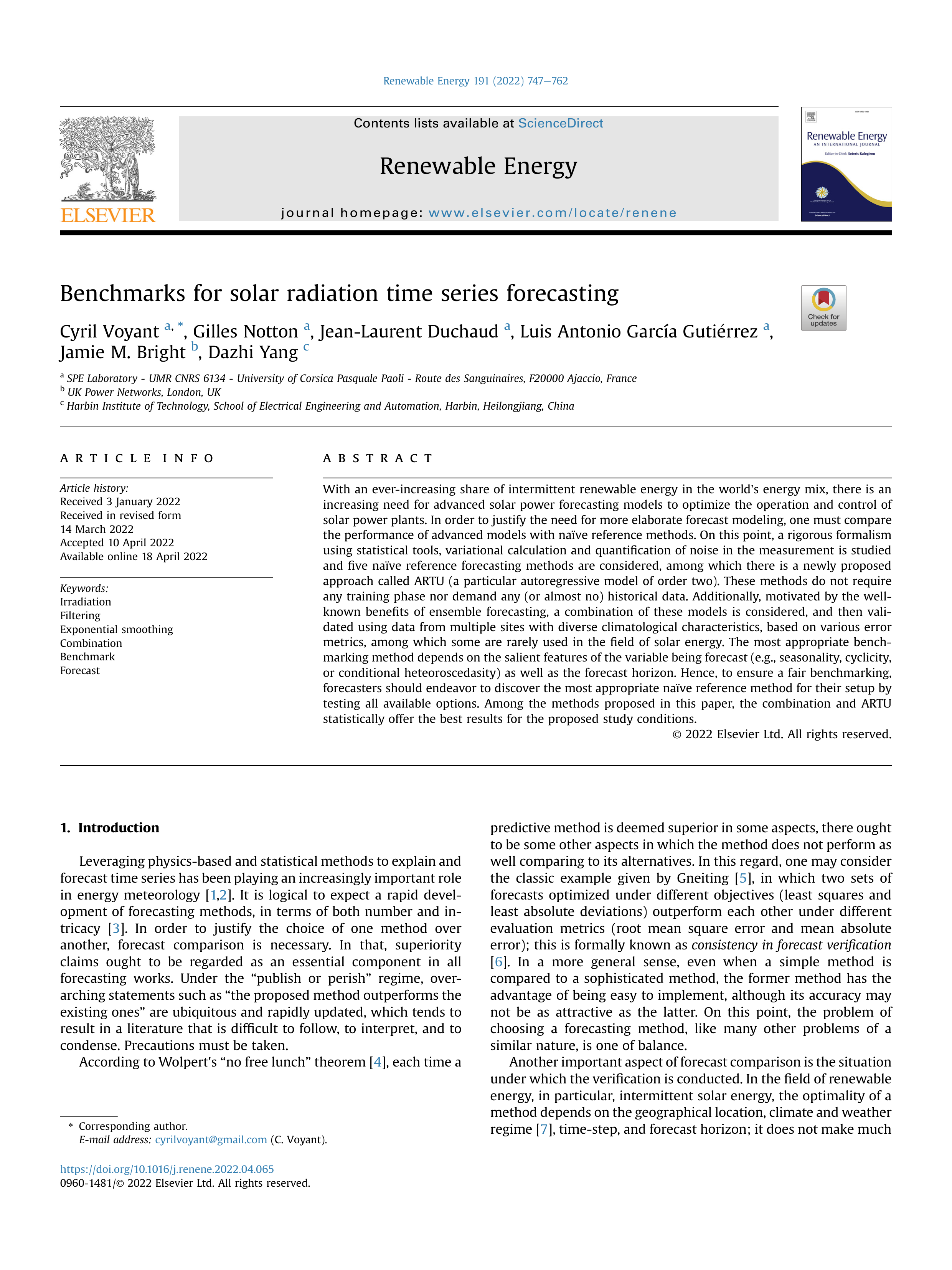 Benchmarks for solar radiation time series forecasting | Fair