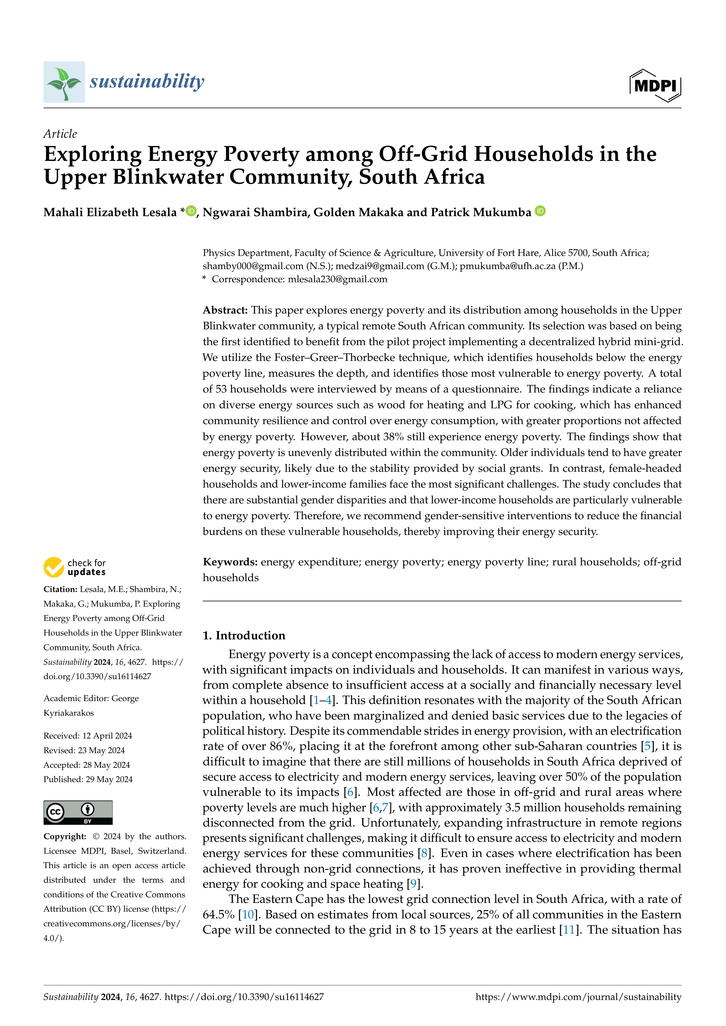 Exploring Energy Poverty among Off-Grid Households in the Upper ...